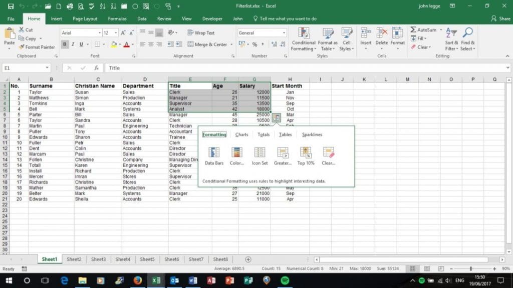 Excel Features to use | JPL IT Training Ltd in Warwickshire & the UK