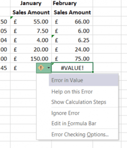 Excel Green Triangle Errors | JPL IT Training Gloucestershire & UK